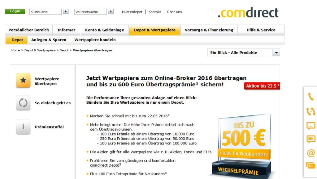 Comdirect mit Übertragungsaktion bis 22. Mai: Bis zu 500€ Bonus ...